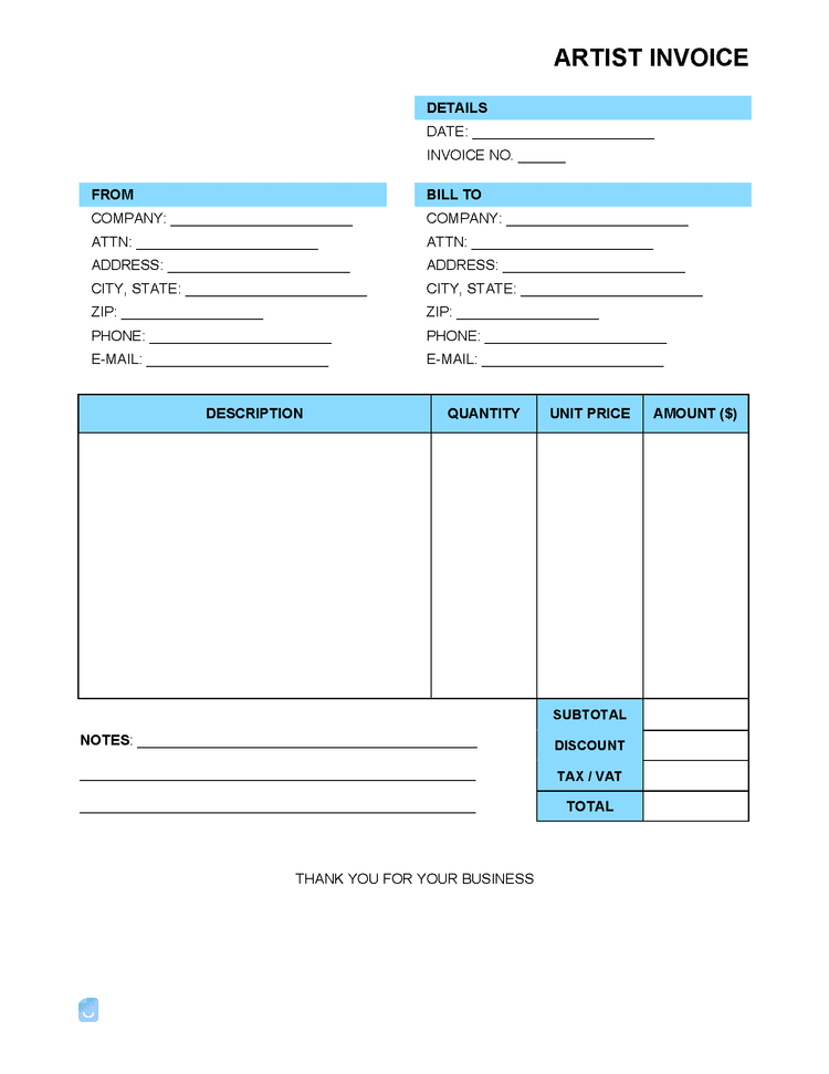 Artist Invoice Template | Invoice Maker