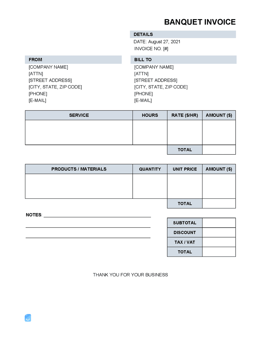 Free Banquet Invoice Template PDF, Word, XLS | Invoice Maker