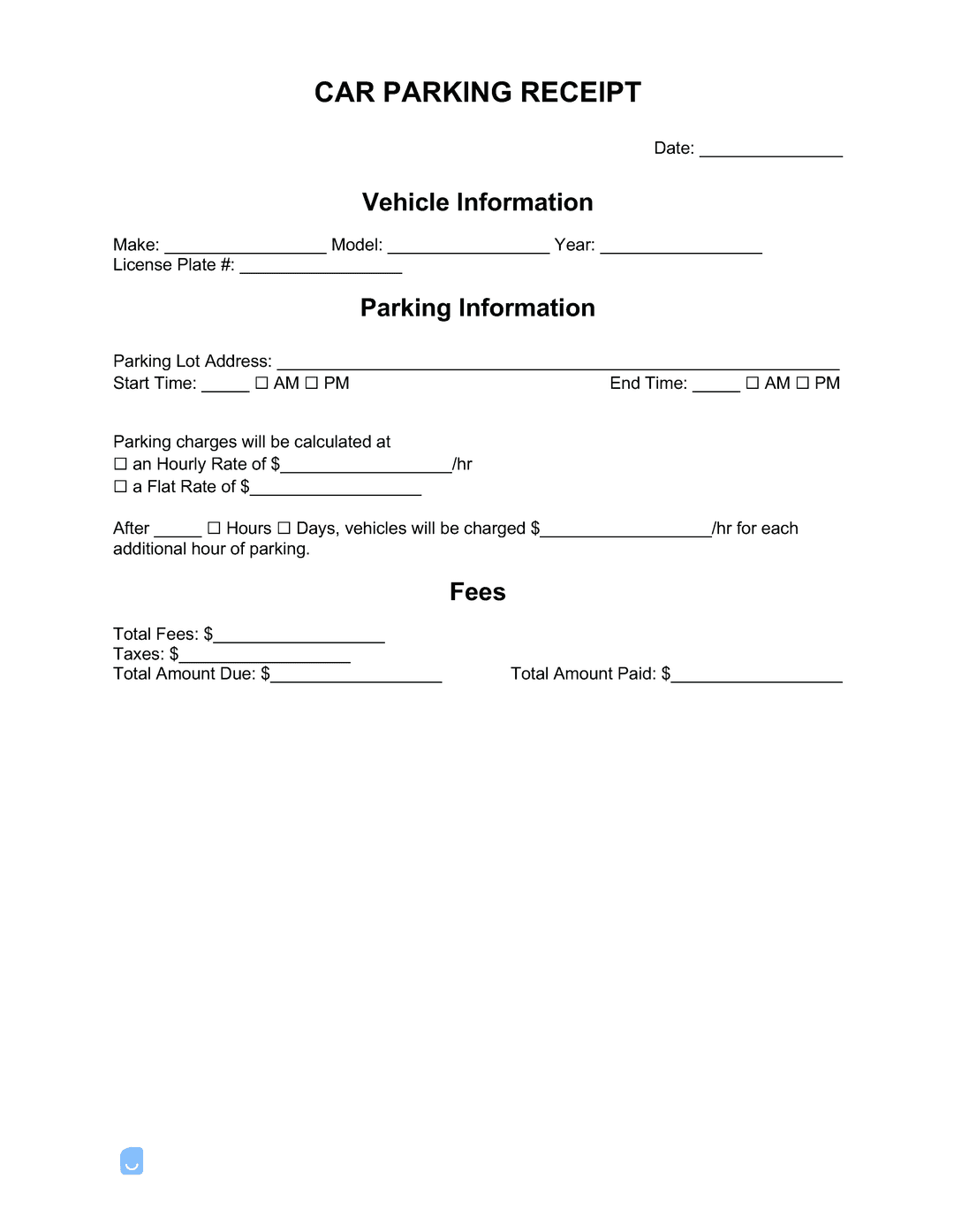 Parking Receipt Template | Invoice Maker