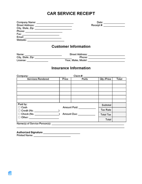 Free Car Service Receipt Template PDF, Word, XLS | Invoice Maker