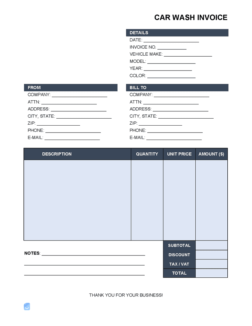 Car Wash Invoice Template | Invoice Maker