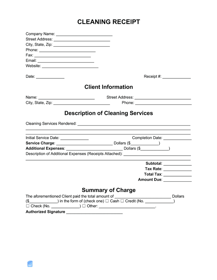 Free Cleaning Receipt Template PDF, Word, XLS | Invoice Maker