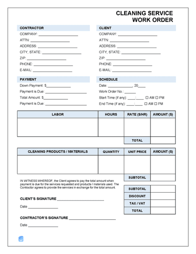 Cleaning Service Work Order Template | Invoice Maker