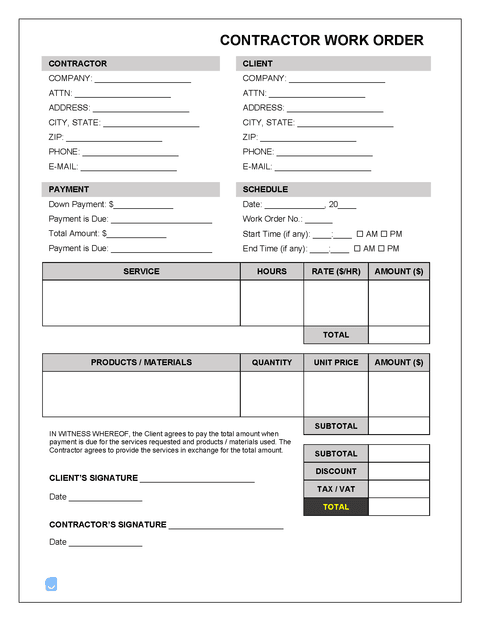 Contractor Work Order Templates (24) | Invoice Maker