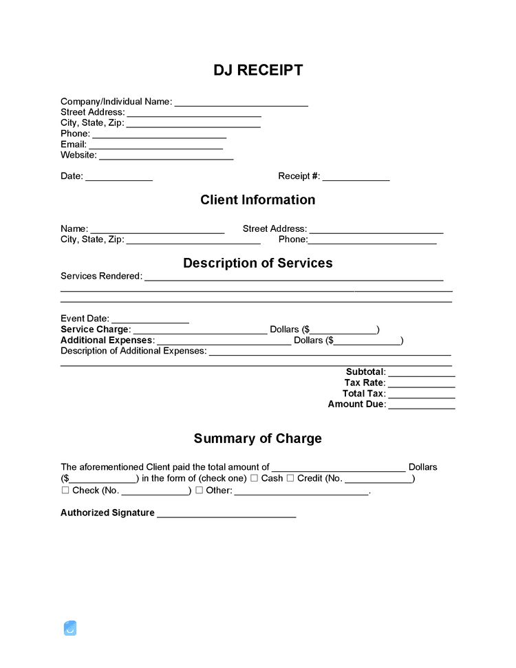 Disc Jockey (DJ) Receipt Template | Invoice Maker