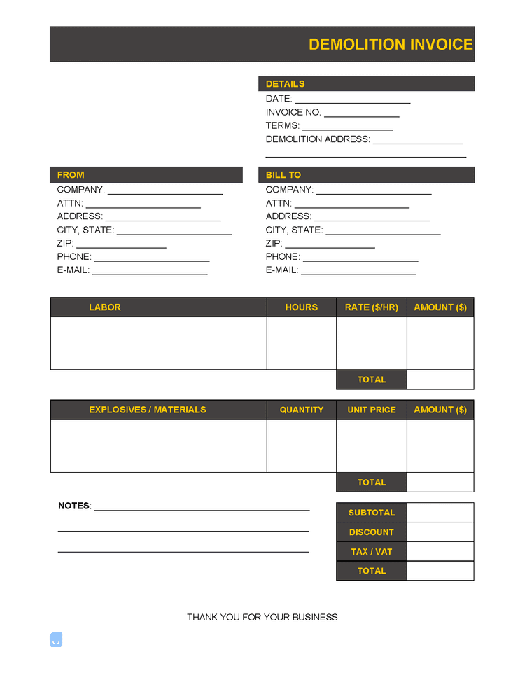 Demolition Invoice Template | Invoice Maker