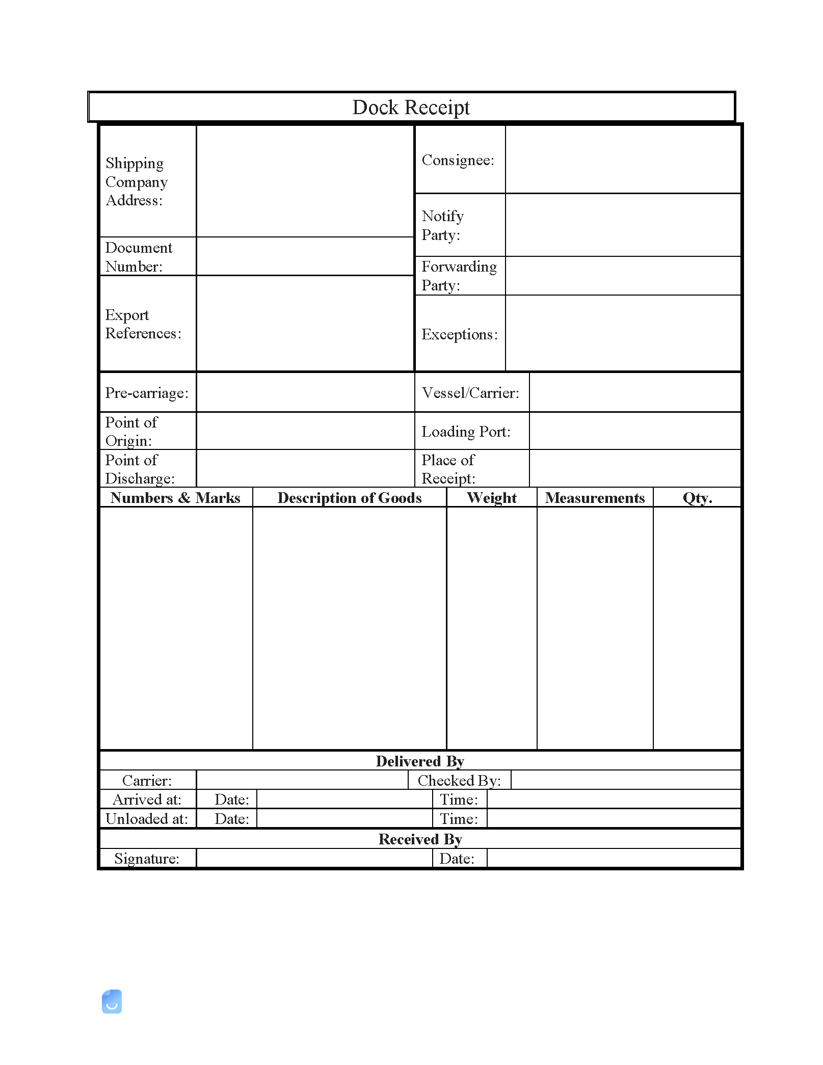 Free Dock Receipt Template PDF, Word, XLS | Invoice Maker
