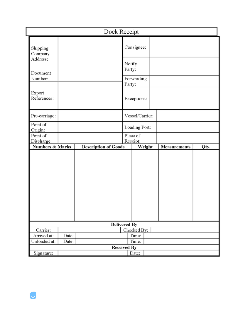Free Dock Receipt Template PDF, Word, XLS | Invoice Maker