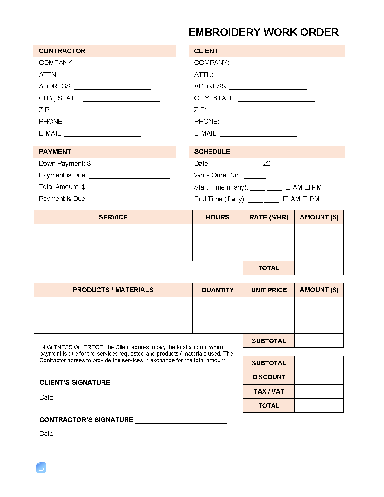 Embroidery Work Order Template | Invoice Maker