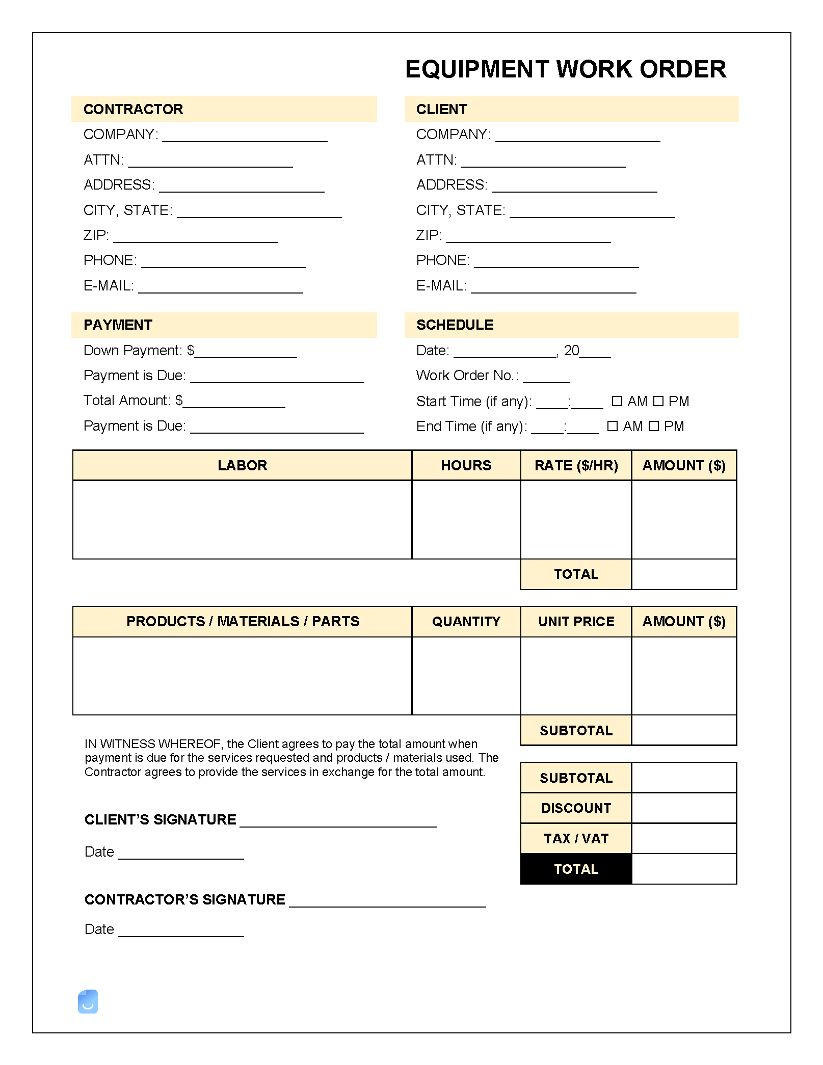 Equipment Work Order Template | Invoice Maker