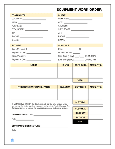 Equipment Work Order Template | Invoice Maker