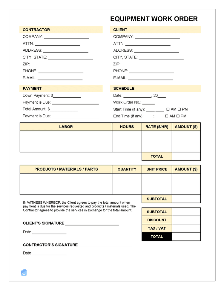 Equipment Work Order Template | Invoice Maker