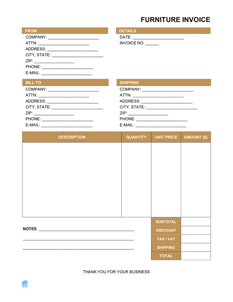 Furniture Invoice Template | Invoice Maker
