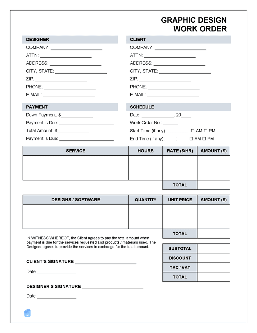 Free Graphic Design Work Order Template PDF, Word, XLS | Invoice Maker
