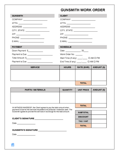 Gunsmith Work Order Template | Invoice Maker