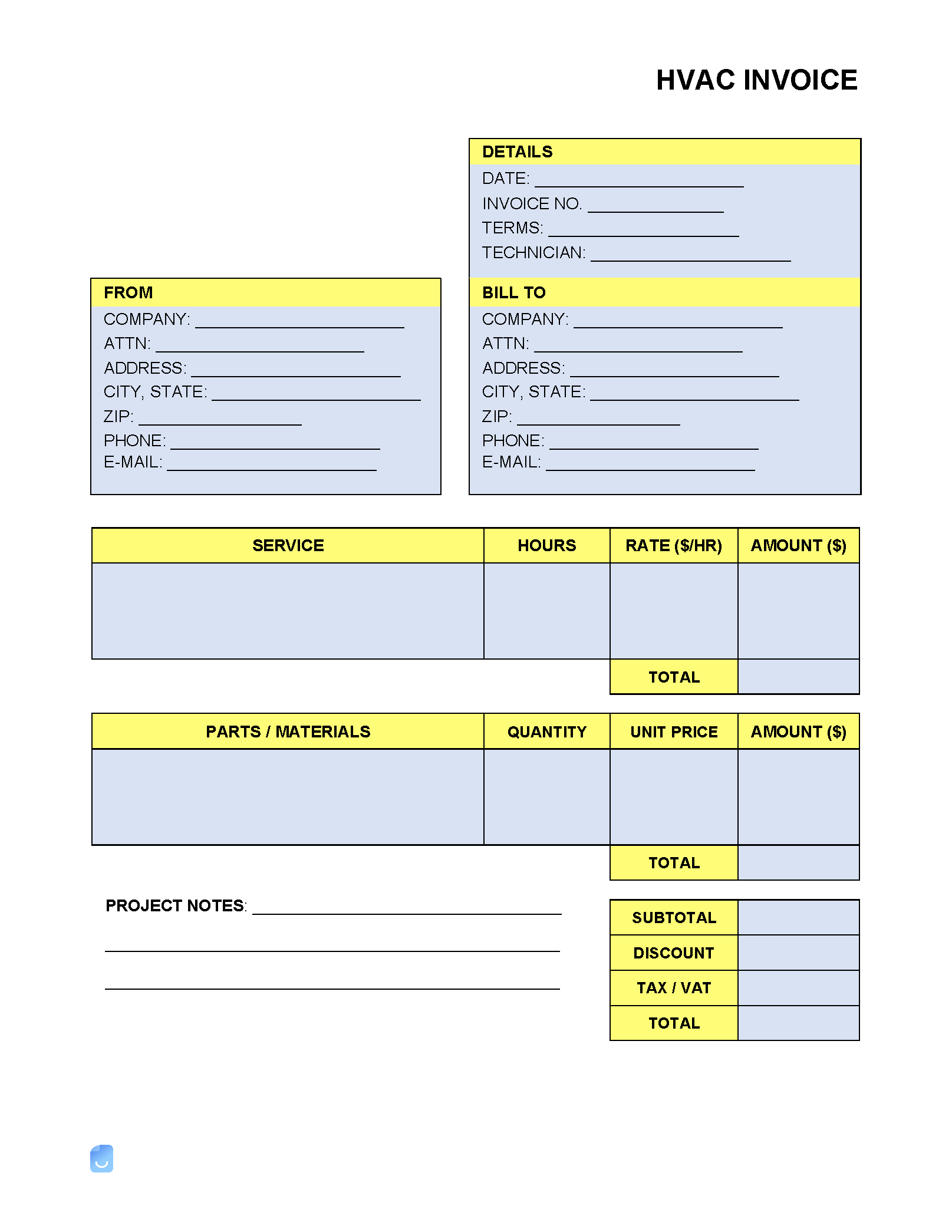 HVAC Invoice Template | Invoice Maker