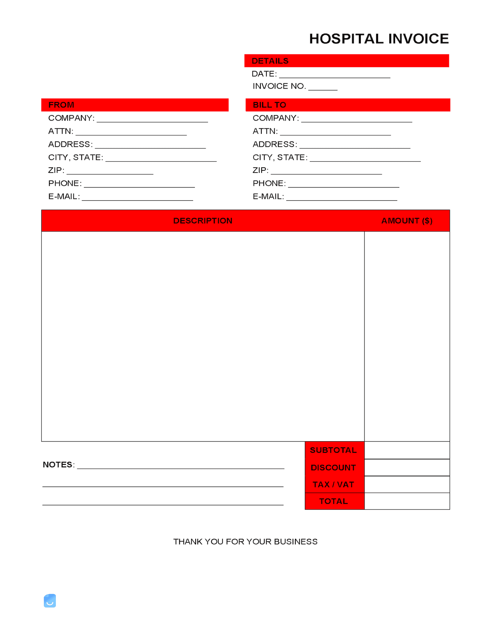 Free Hospital Invoice Template PDF, Word, XLS | Invoice Maker