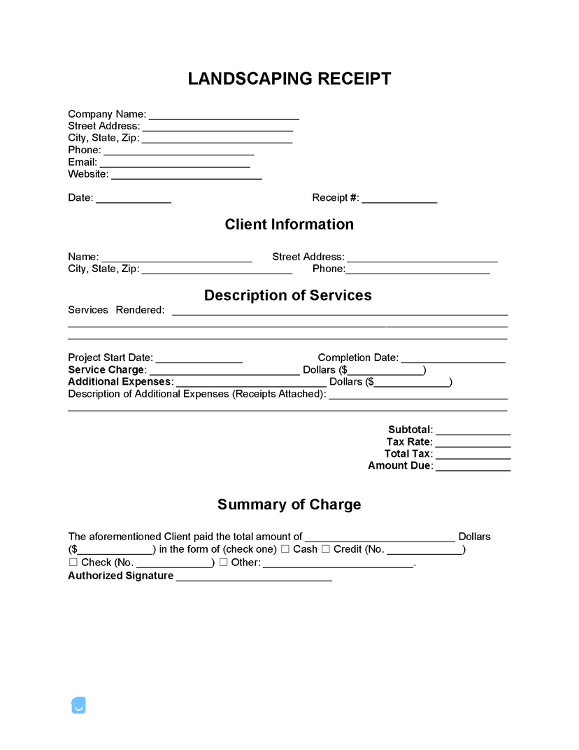 Landscaping Receipt Template | Invoice Maker