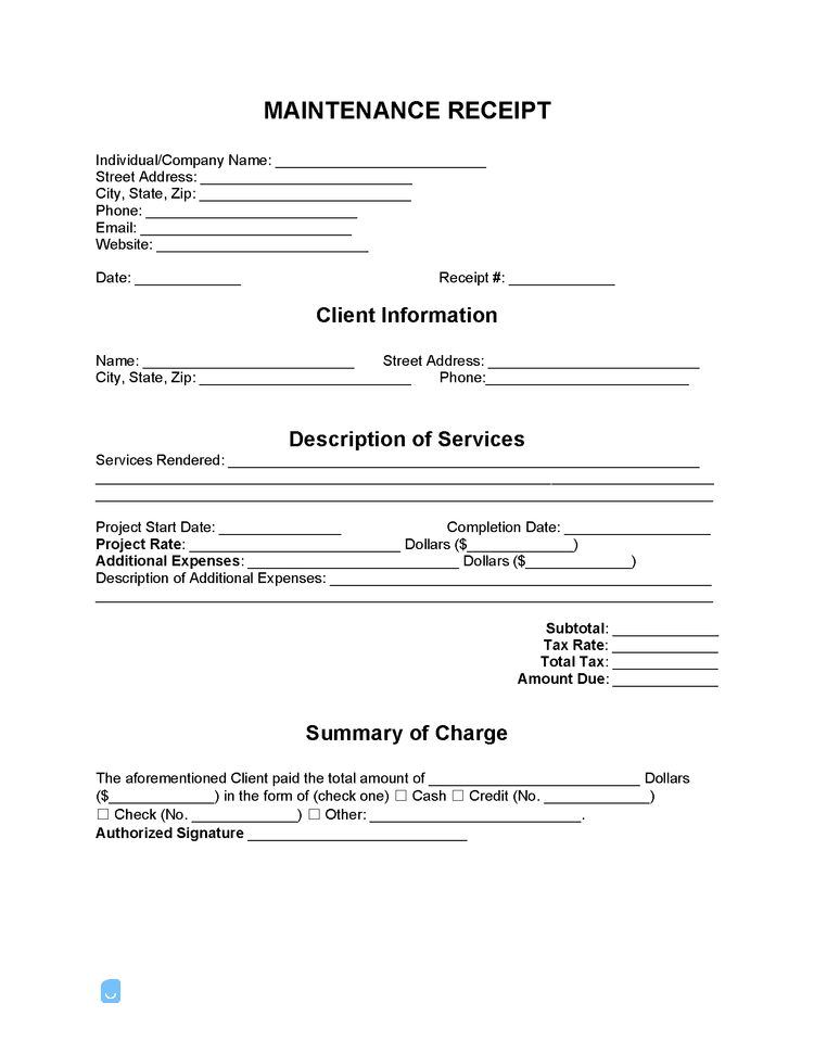 Maintenance Receipt Template | Invoice Maker