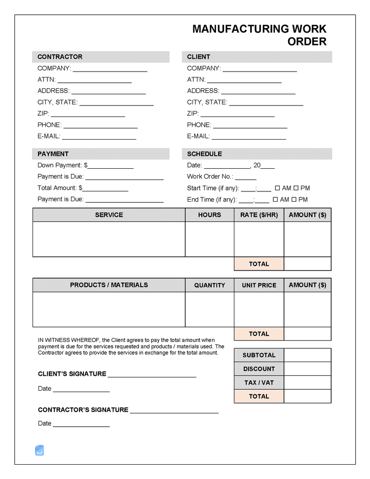 Manufacturing Work Order Template | Invoice Maker
