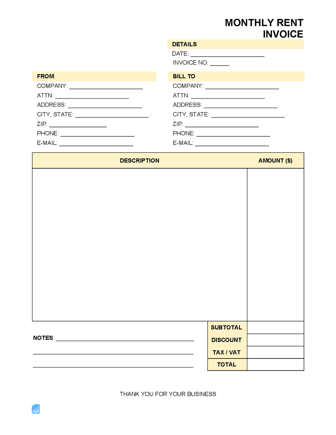 Rent (Lease) Invoice Template | Invoice Maker