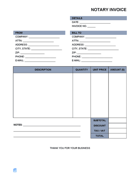 Free Notary Service Invoice Template PDF, Word, XLS | Invoice Maker