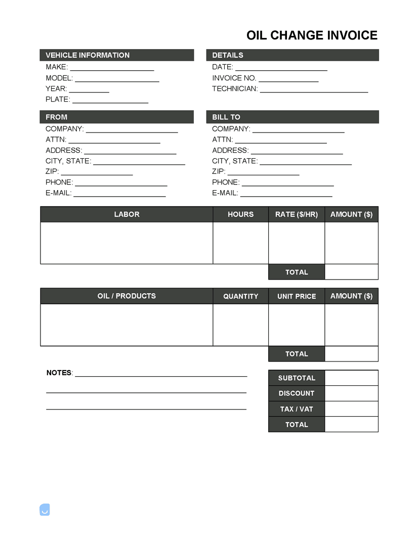 Oil Change Invoice Template | Invoice Maker