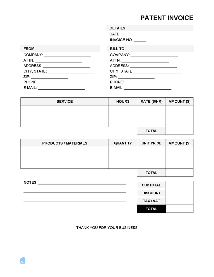 Patent Invoice Template | Invoice Maker