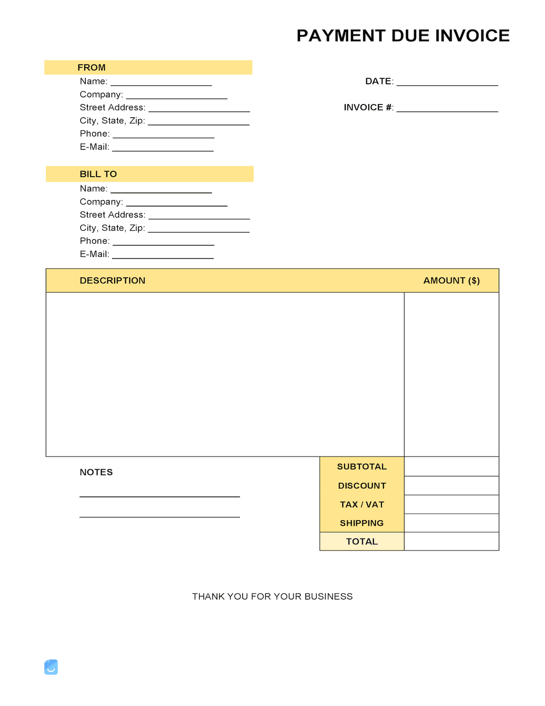 Payment Due Invoice Templates | Invoice Maker