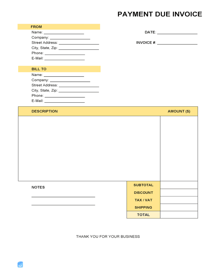 Free Payment Due Invoice Templates PDF, Word, XLS | Invoice Maker