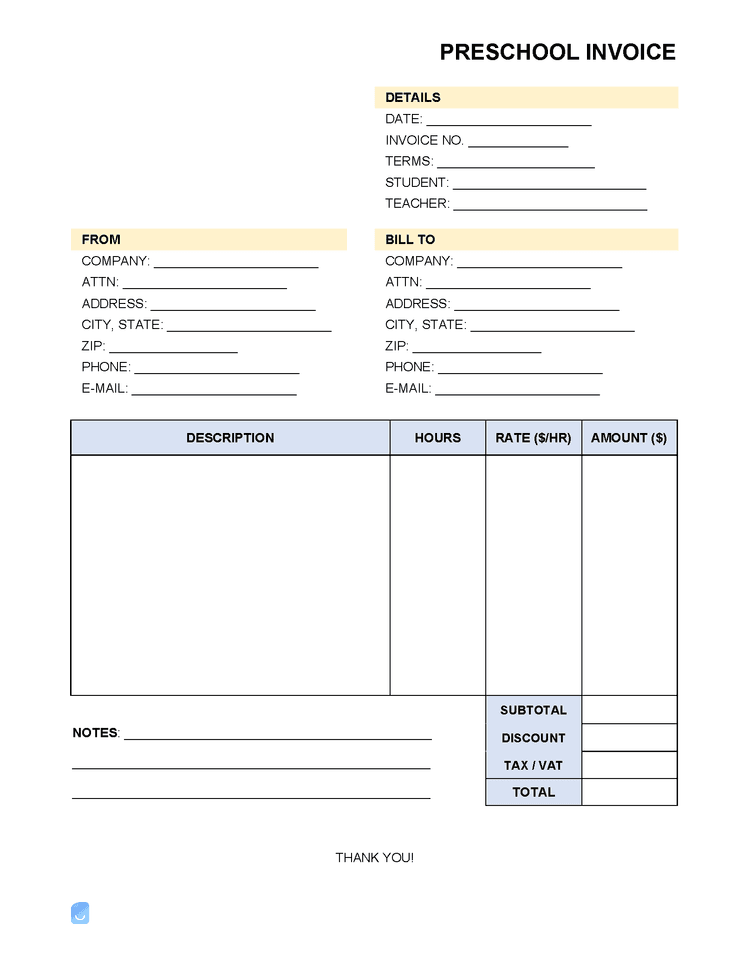Preschool Invoice Template | Invoice Maker