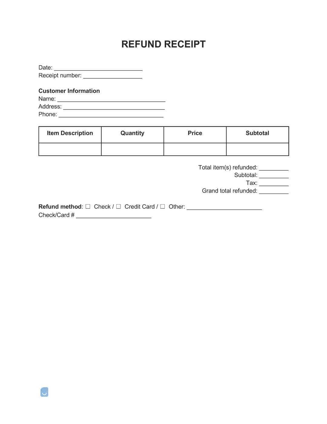 Free Refund Receipt Template PDF, Word, XLS | Invoice Maker