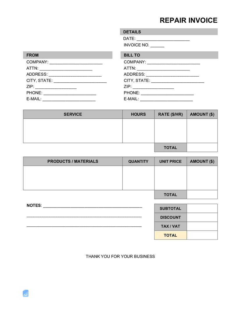 Repair Invoice Templates | Invoice Maker