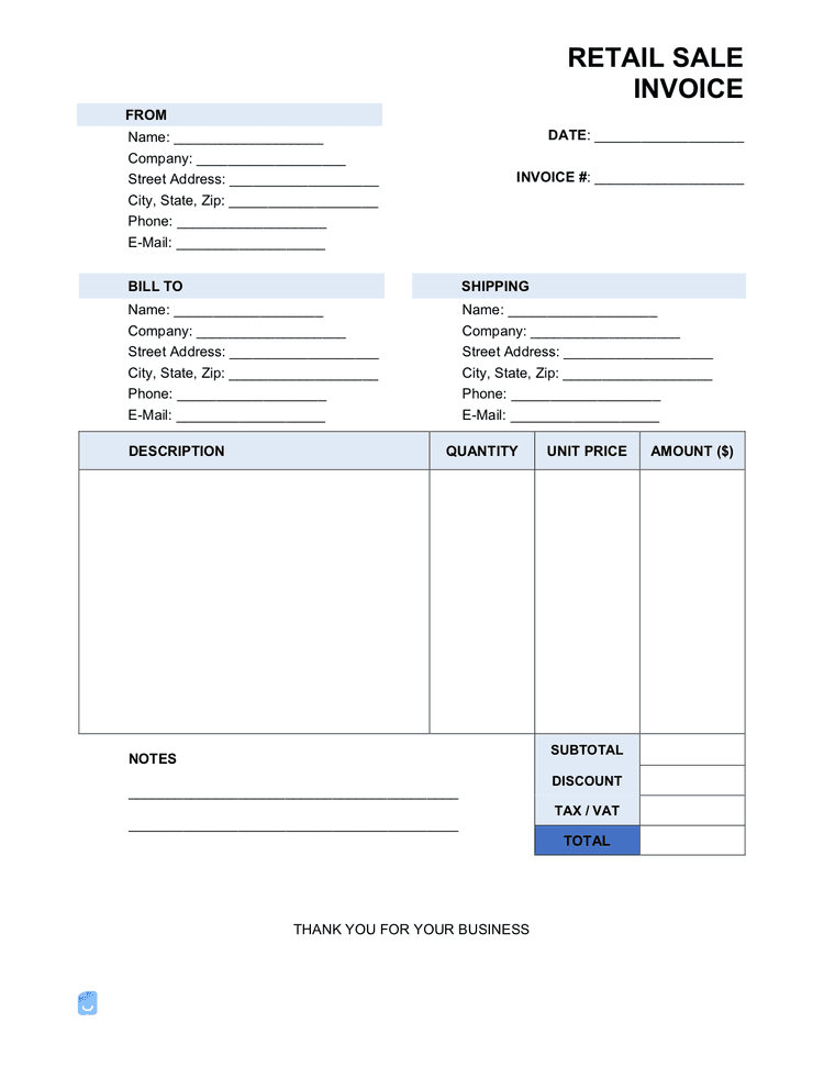 Retail Sales Invoice Template | Invoice Maker