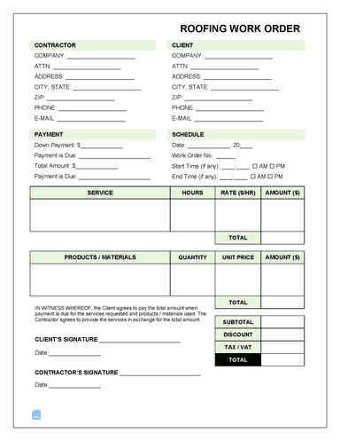Roofing Work Order Template | Invoice Maker