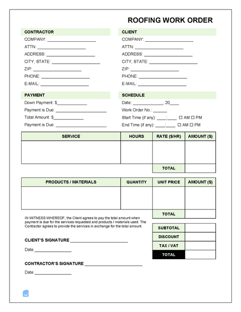 Roofing Work Order Template | Invoice Maker