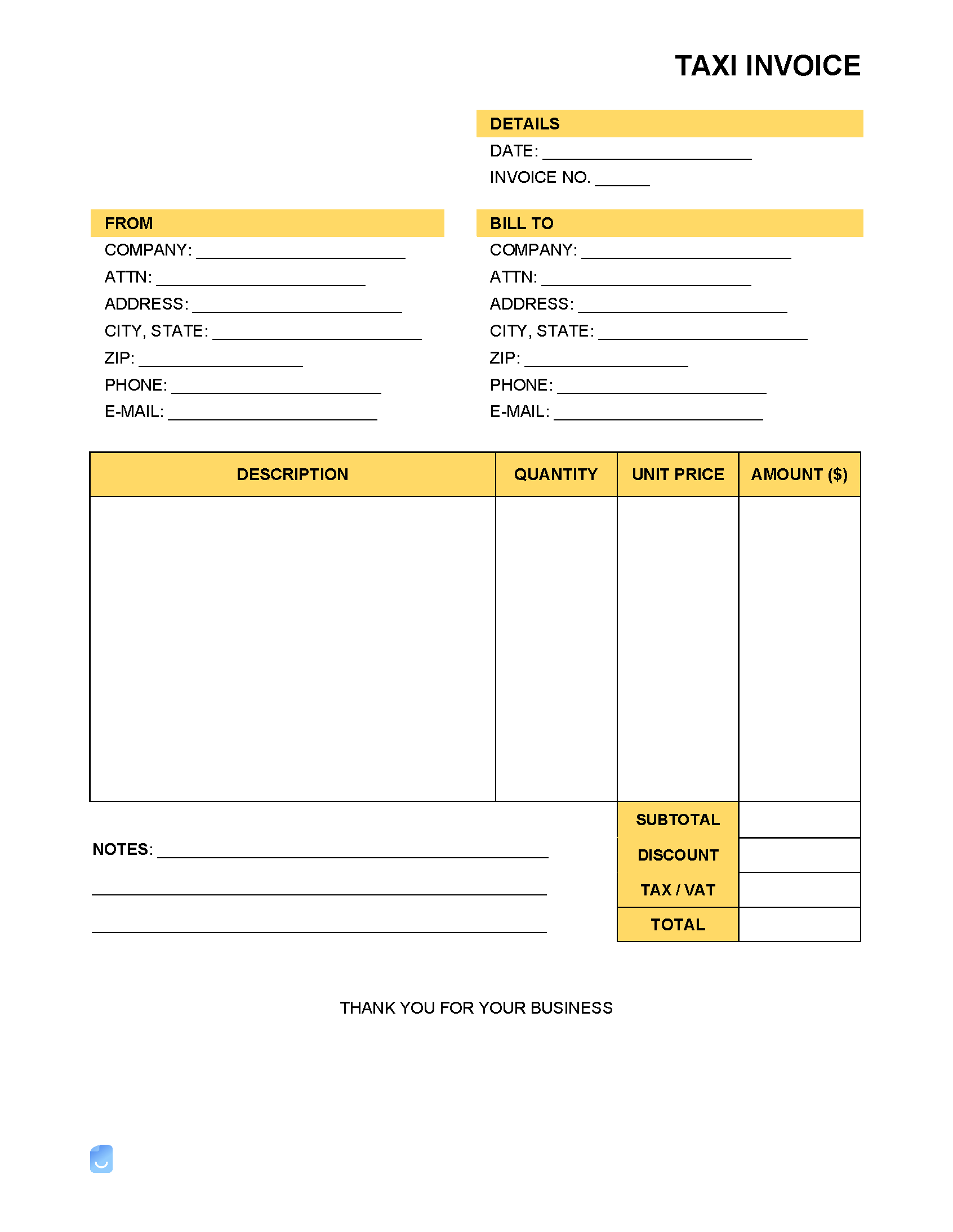 Free Taxi Service Invoice Template PDF, Word, XLS | Invoice Maker