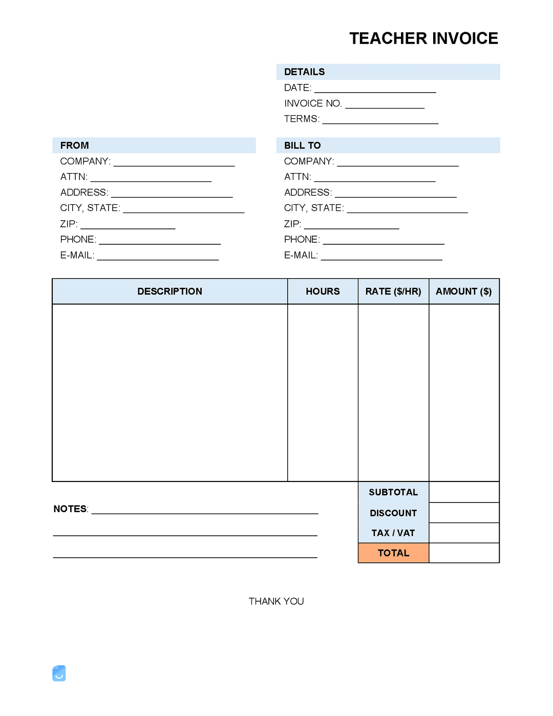 Teacher Invoice Templates | Invoice Maker