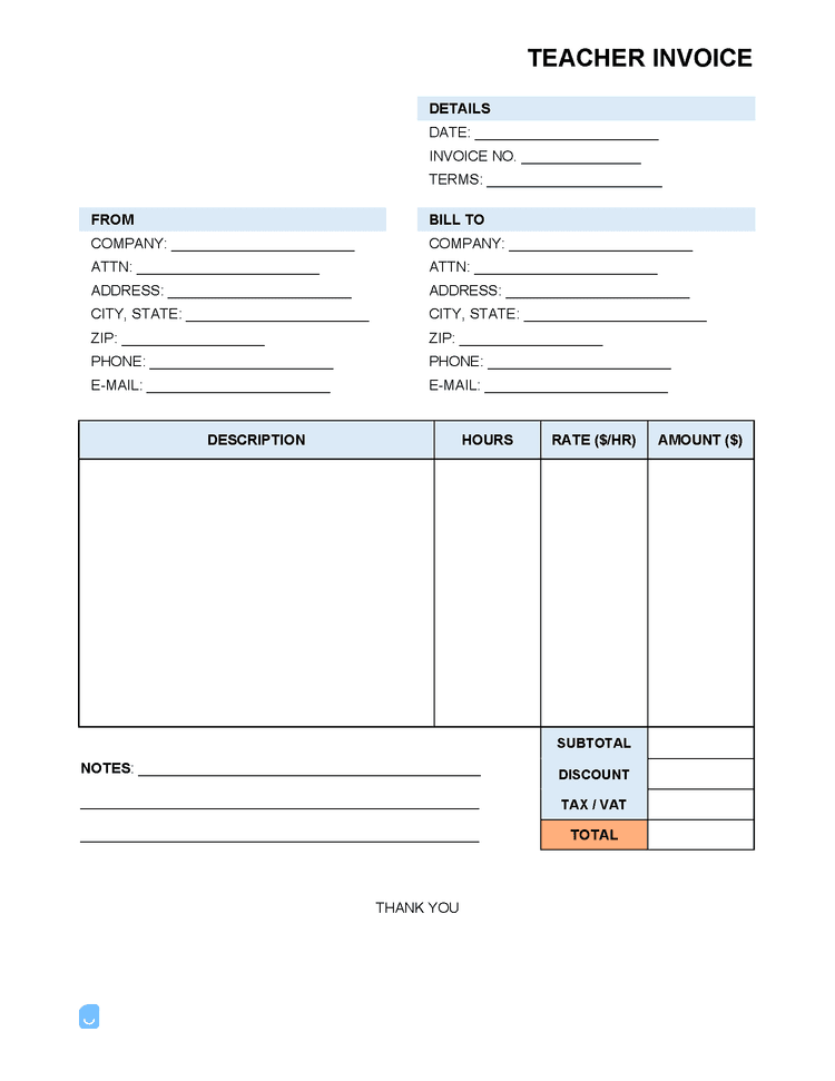 Teacher Invoice Templates | Invoice Maker