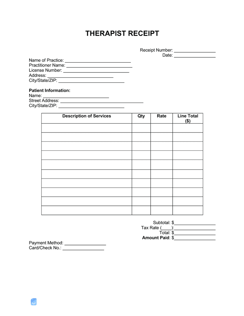 Free Therapist Receipt Template PDF, Word, XLS | Invoice Maker