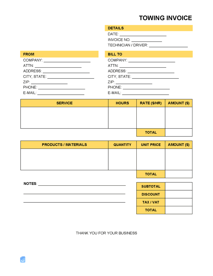 Towing Service Invoice Template | Invoice Maker