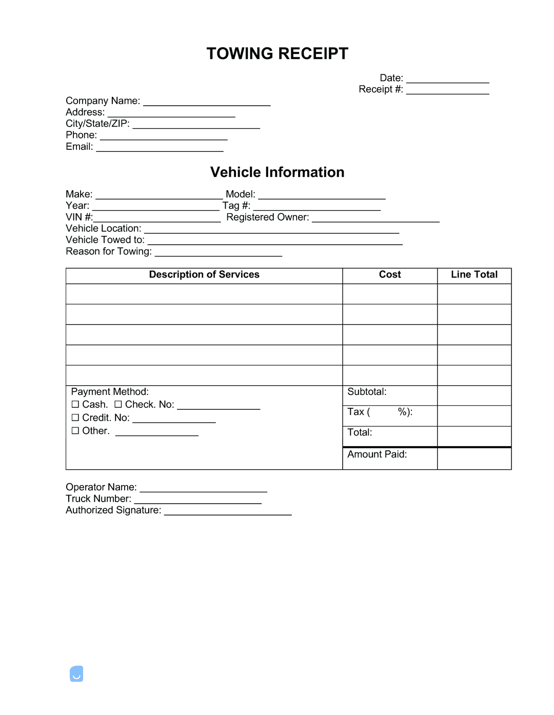 Towing Receipt Template | Invoice Maker