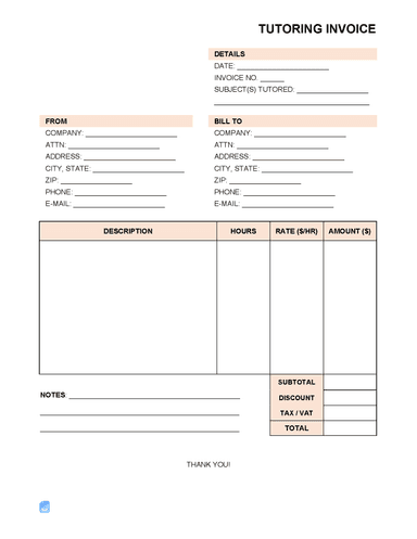 Tutoring Invoice Template | Invoice Maker