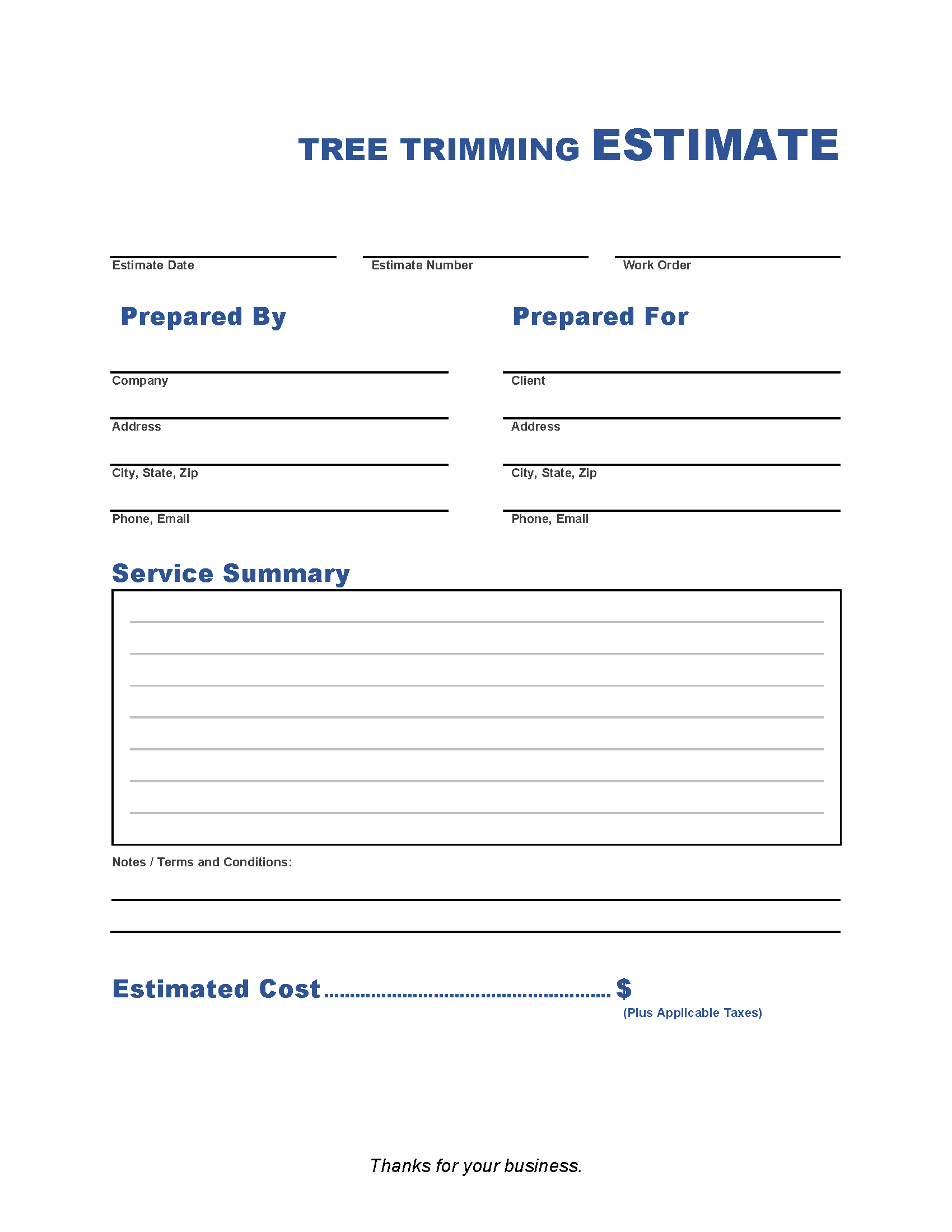 Free Tree Trimming Estimate Template PDF, Word, XLS | Invoice Maker