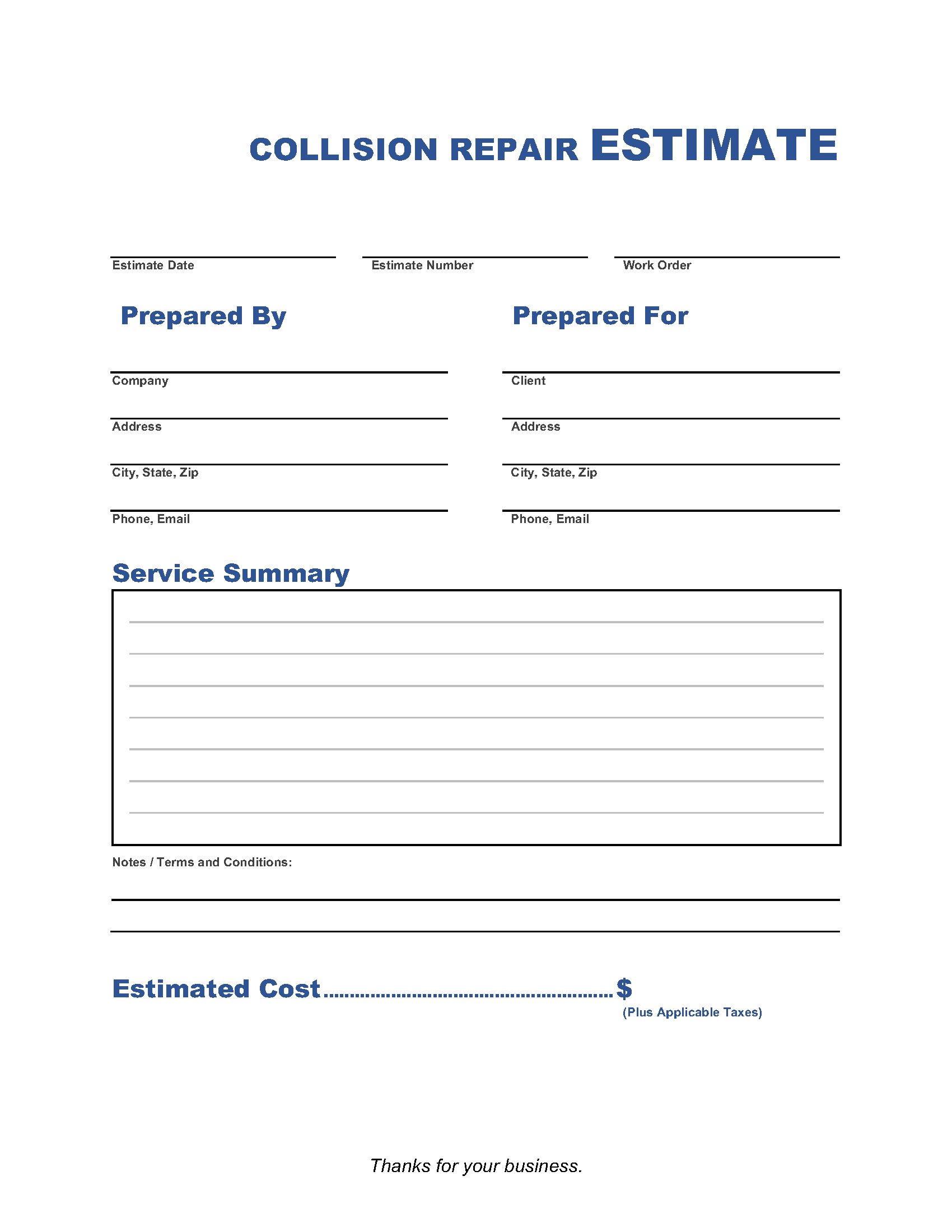 Body Shop Estimate Template | Invoice Maker