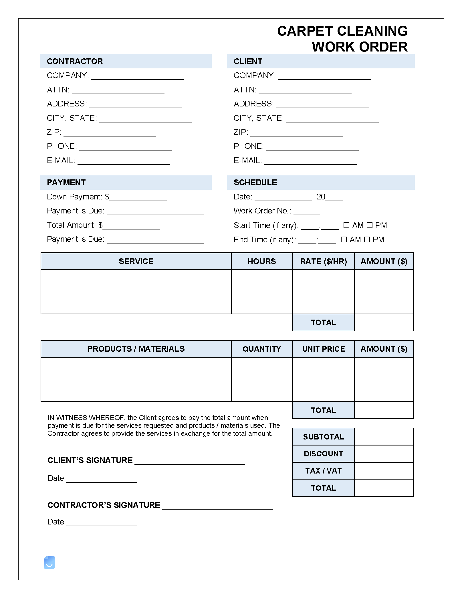 Free Carpet Cleaning Work Order Template PDF, Word, XLS | Invoice Maker