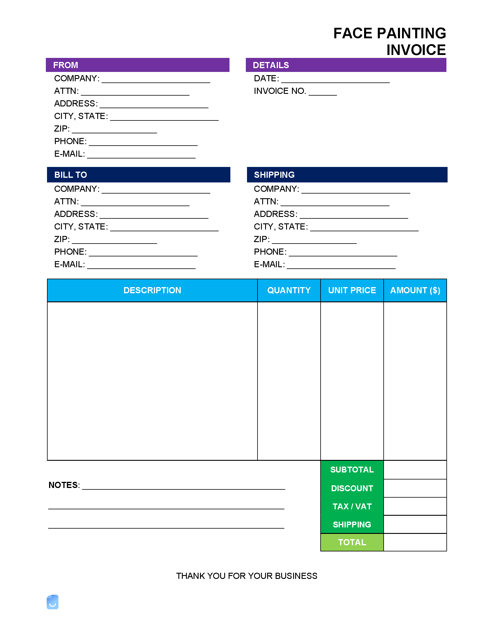 Face Painting Invoice Template | Invoice Maker