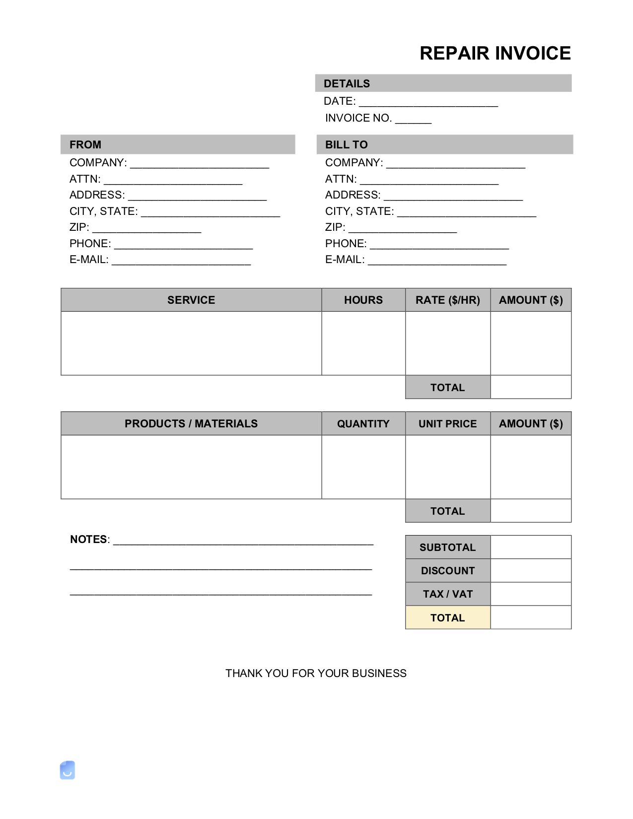 Repair Invoice Templates | Invoice Maker