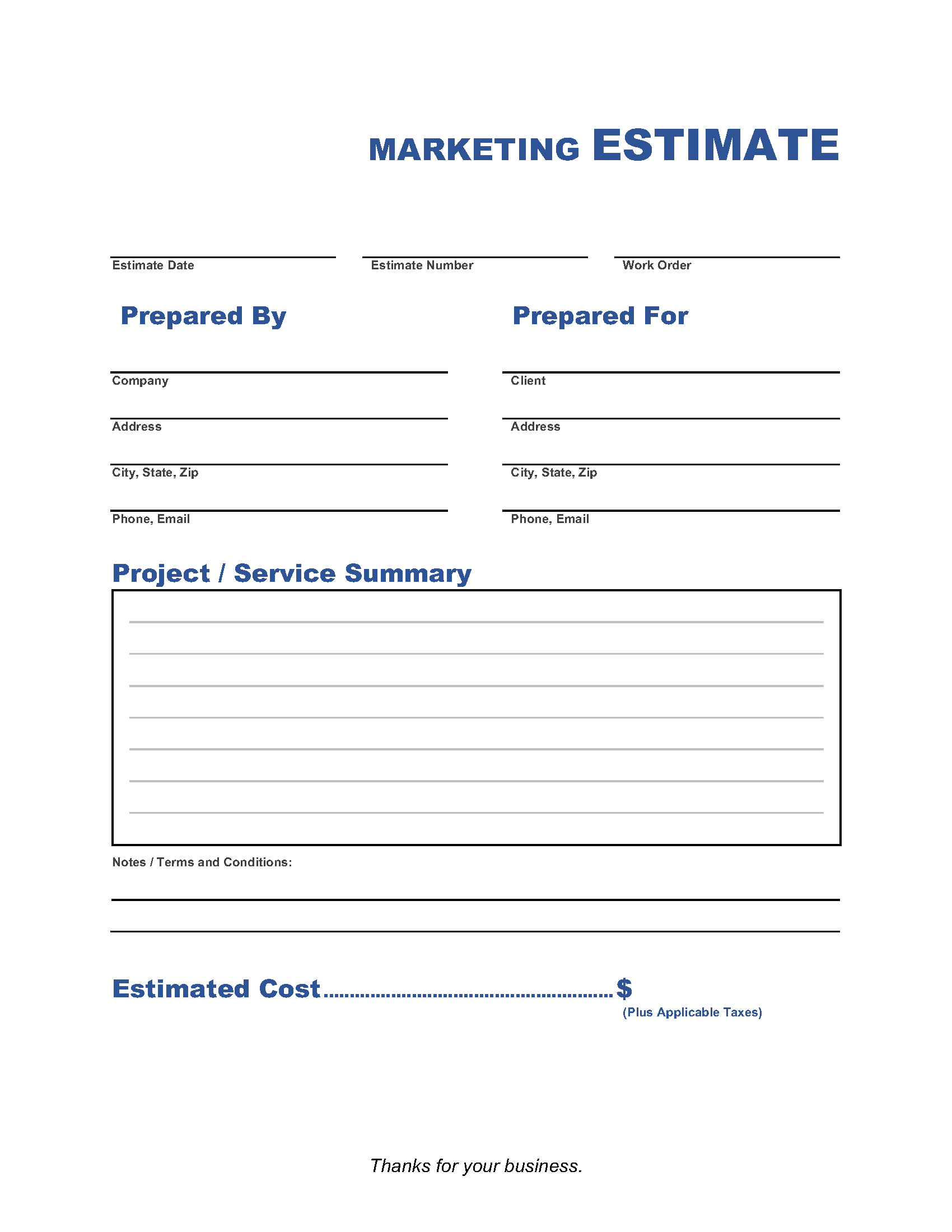 Free Marketing Estimate Template PDF, Word, XLS | Invoice Maker